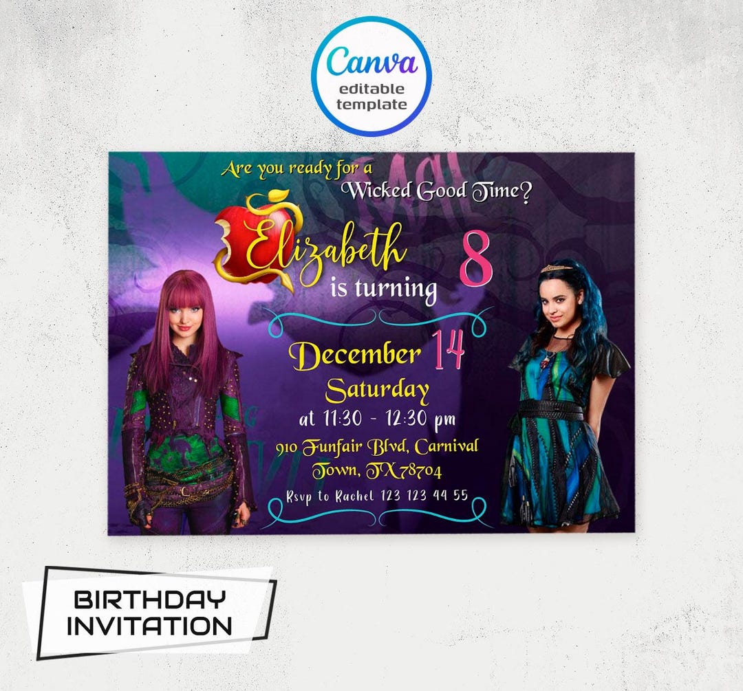 Descendants Invitation, Printable Editable Descendants Birthday Invite ...