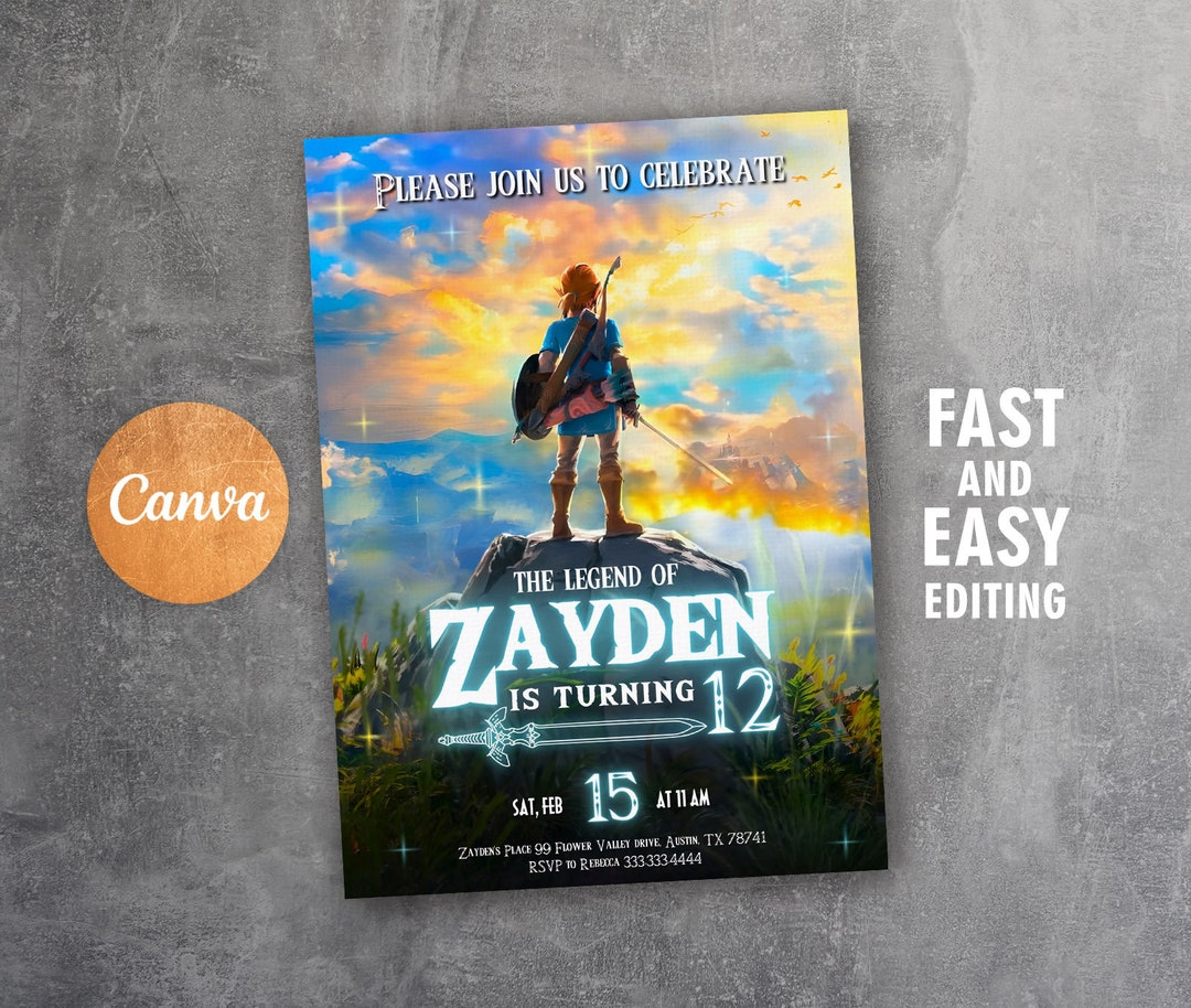 Video Gamer Invite, Legend of Zelda Birthday Invitation, Digital ...