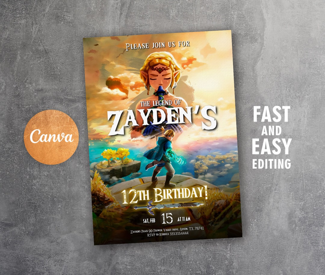 Video Gamer Invite, Legend of Zelda Birthday Invitation, Digital ...
