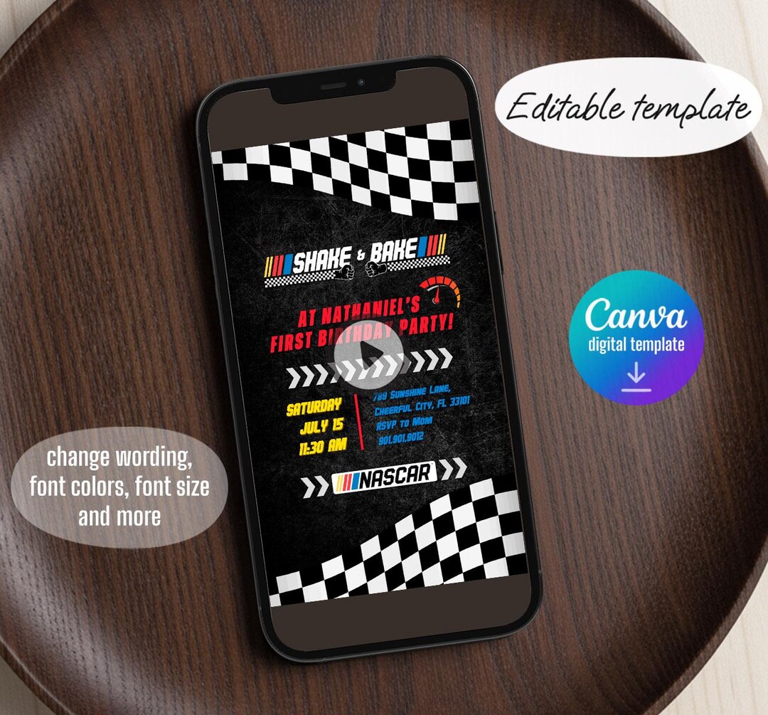Nascar Birthday Video Invitation, Shake N Bake, Editable Template - Etsy