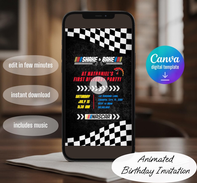 Nascar Birthday Video Invitation, Shake N Bake, Editable Template - Etsy