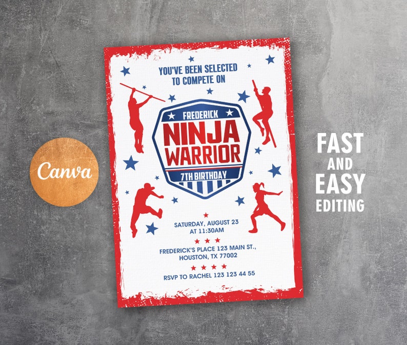 Printable American Ninja Warrior Digital Invitation, Warrior Birthday ...