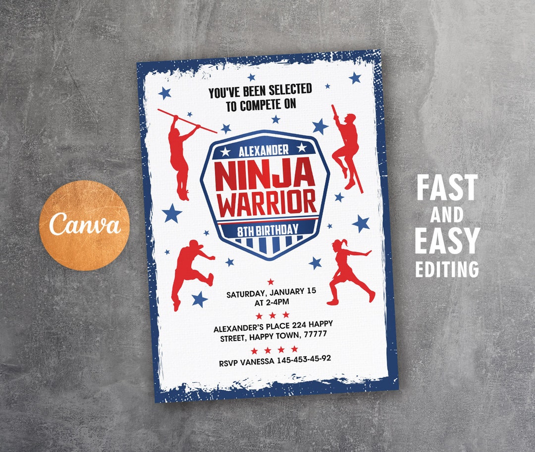 Printable American Ninja Warrior Digital Invitation, Warrior Birthday ...