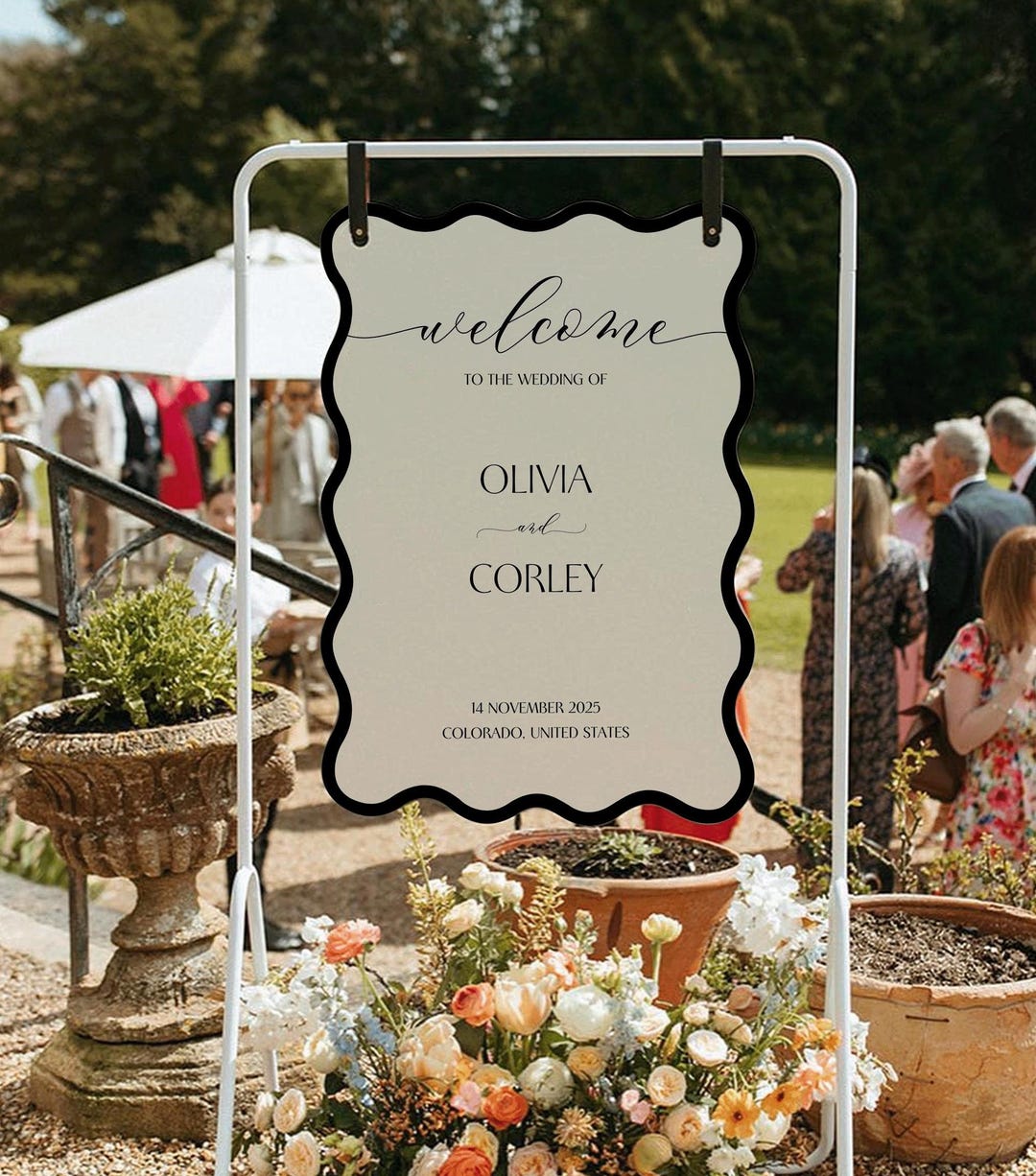 Wavy Welcome Sign Template, Wavy Scalloped Edge, Welcome Wedding Sign ...