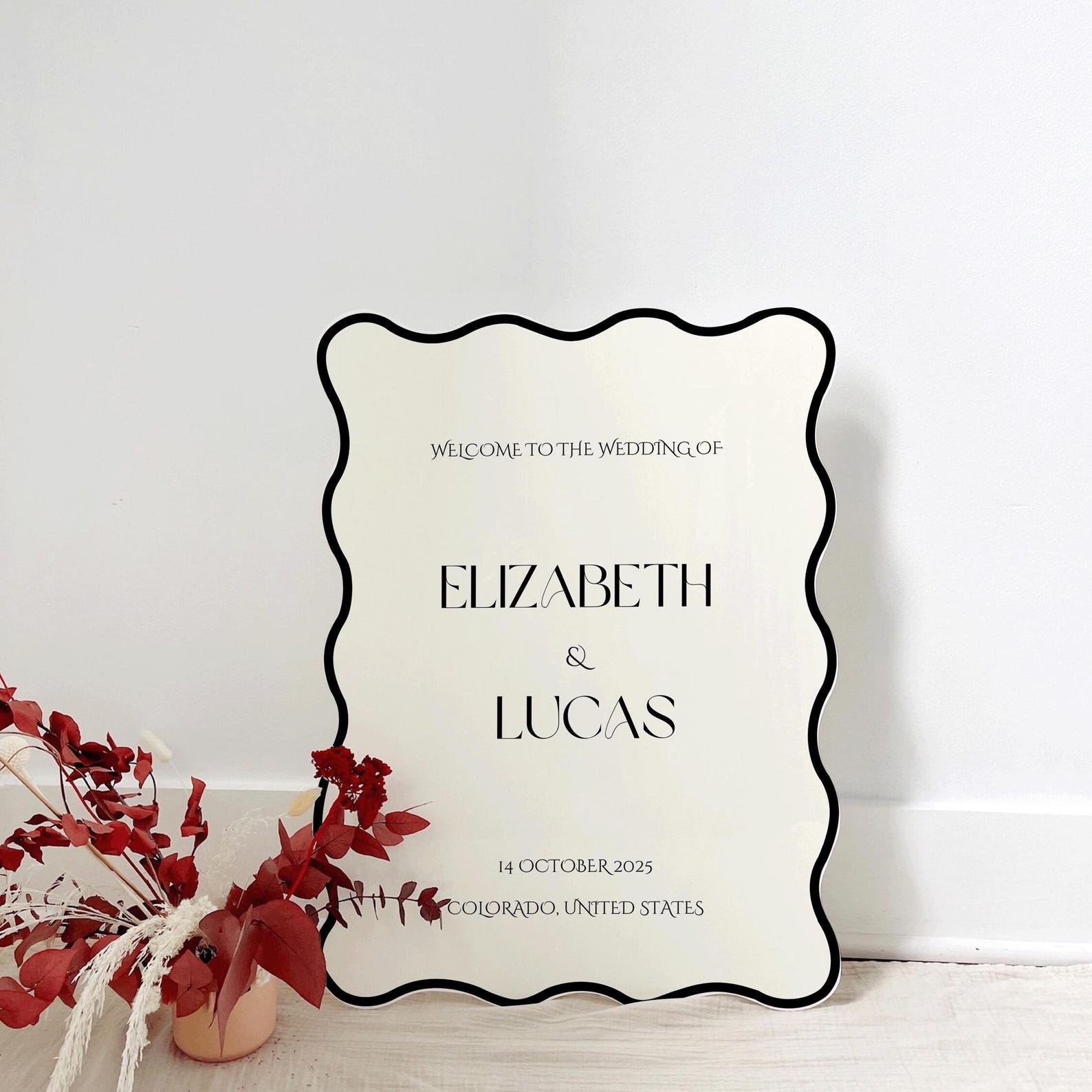 Wavy Welcome Sign Template, Editable Large Wedding Sign, Minimal Modern ...