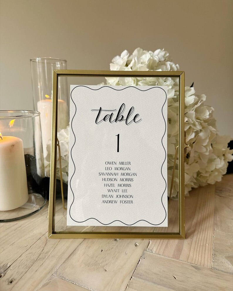 Wavy Wedding Seating Cards Template, Wedding Table Chart, Minimalist ...