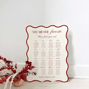 Red Wavy Wedding Seating Chart Template, Wedding Table Chart ...