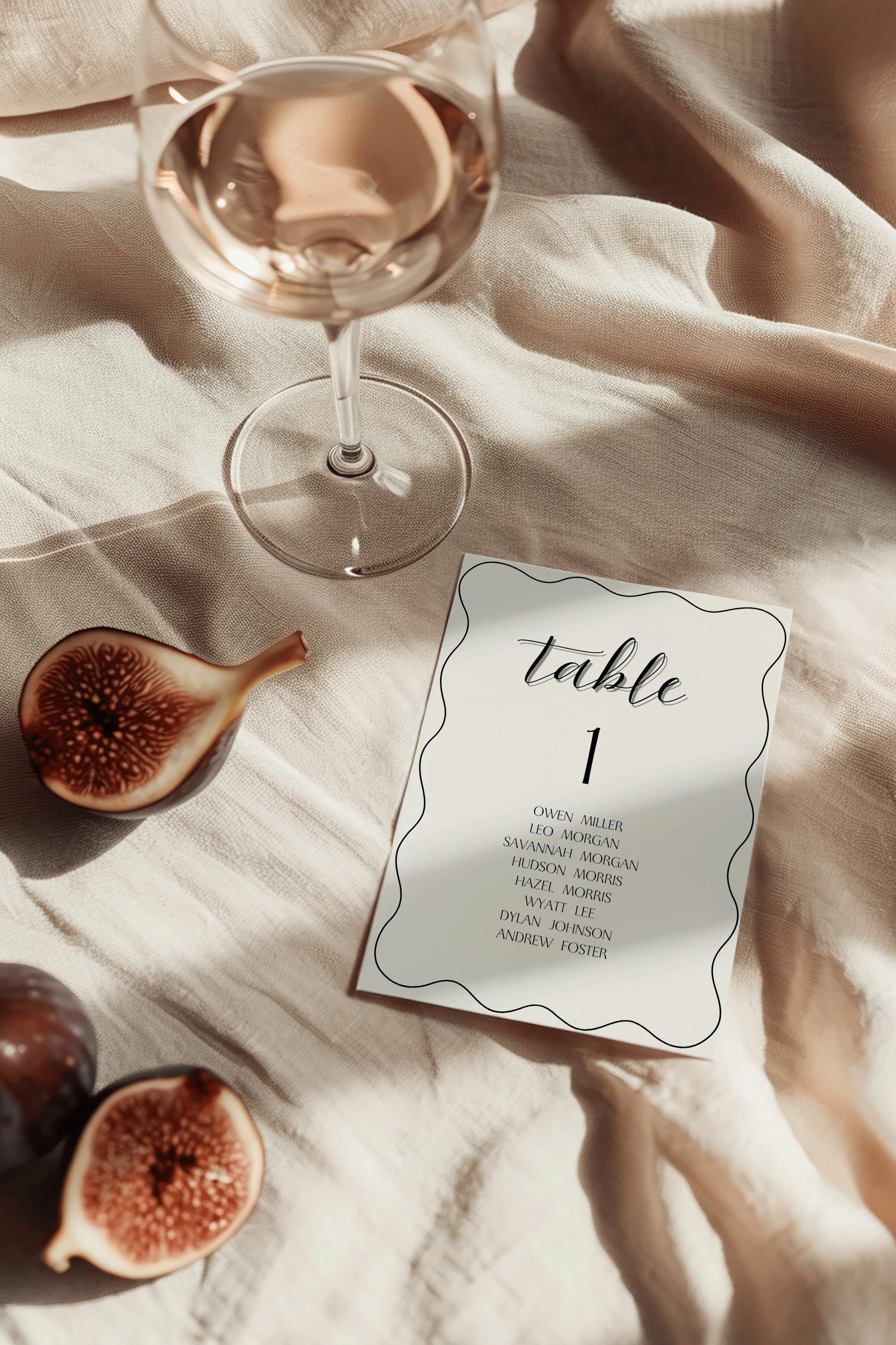 Wavy Wedding Seating Cards Template, Wedding Table Chart, Minimalist ...