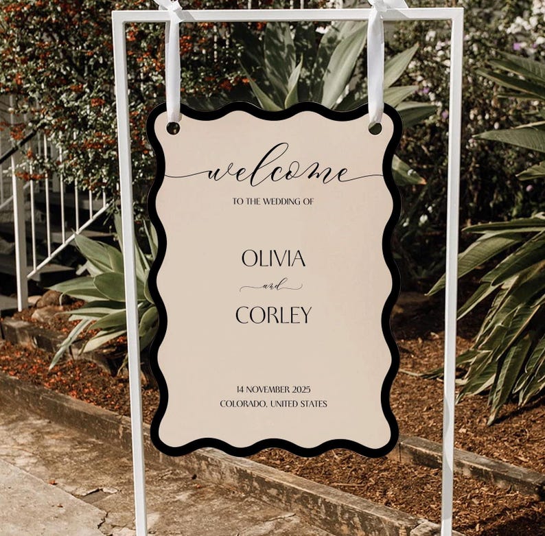 Wavy Welcome Sign Template, Wavy Scalloped Edge, Welcome Wedding Sign ...