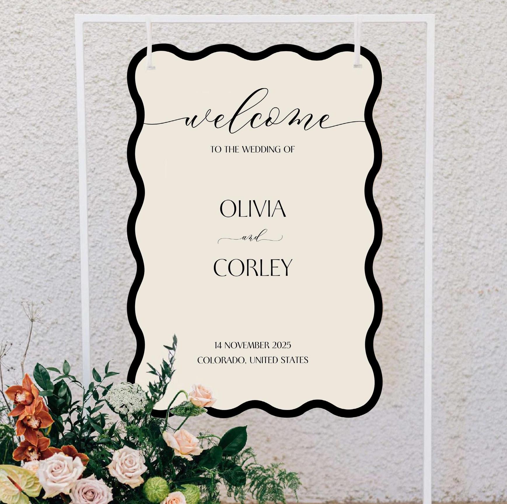 Wavy Welcome Sign Template, Wavy Scalloped Edge, Welcome Wedding Sign ...