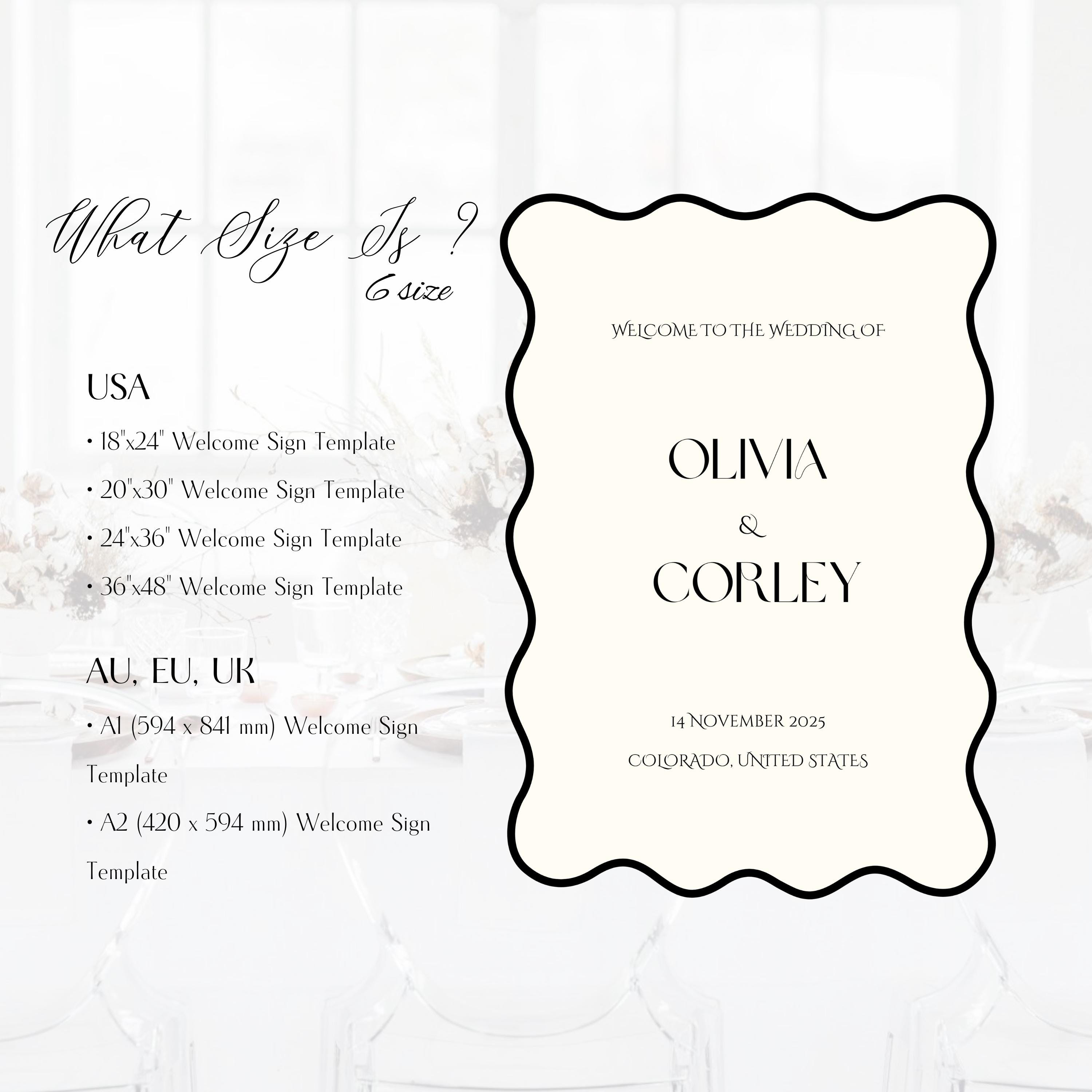 Wavy Welcome Sign Template, Wavy Scalloped Edge, Welcome Wedding Sign ...