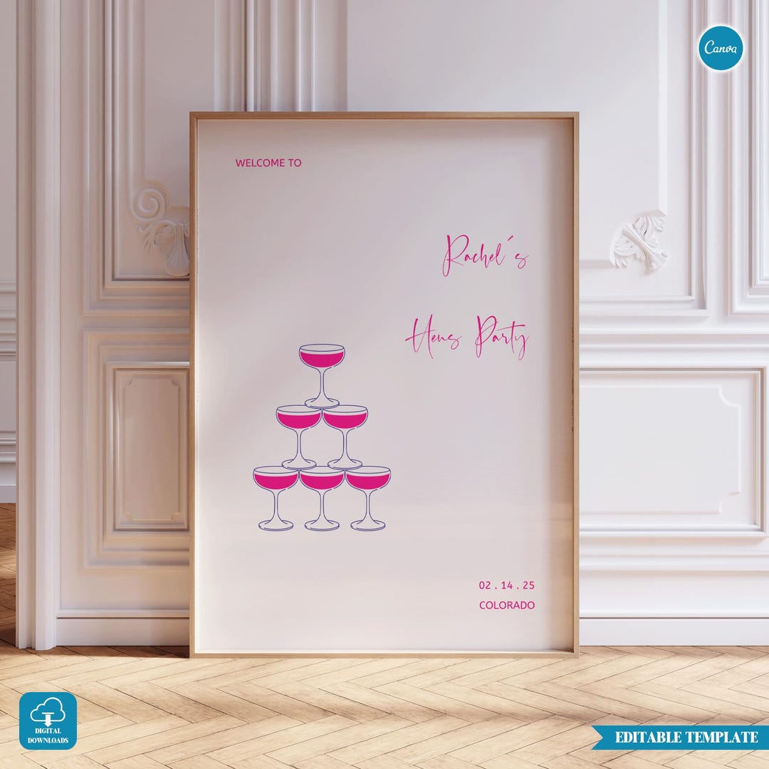 Hens Party Template, Hens Welcome, Pink Hen Party, Bachelorette Sign ...