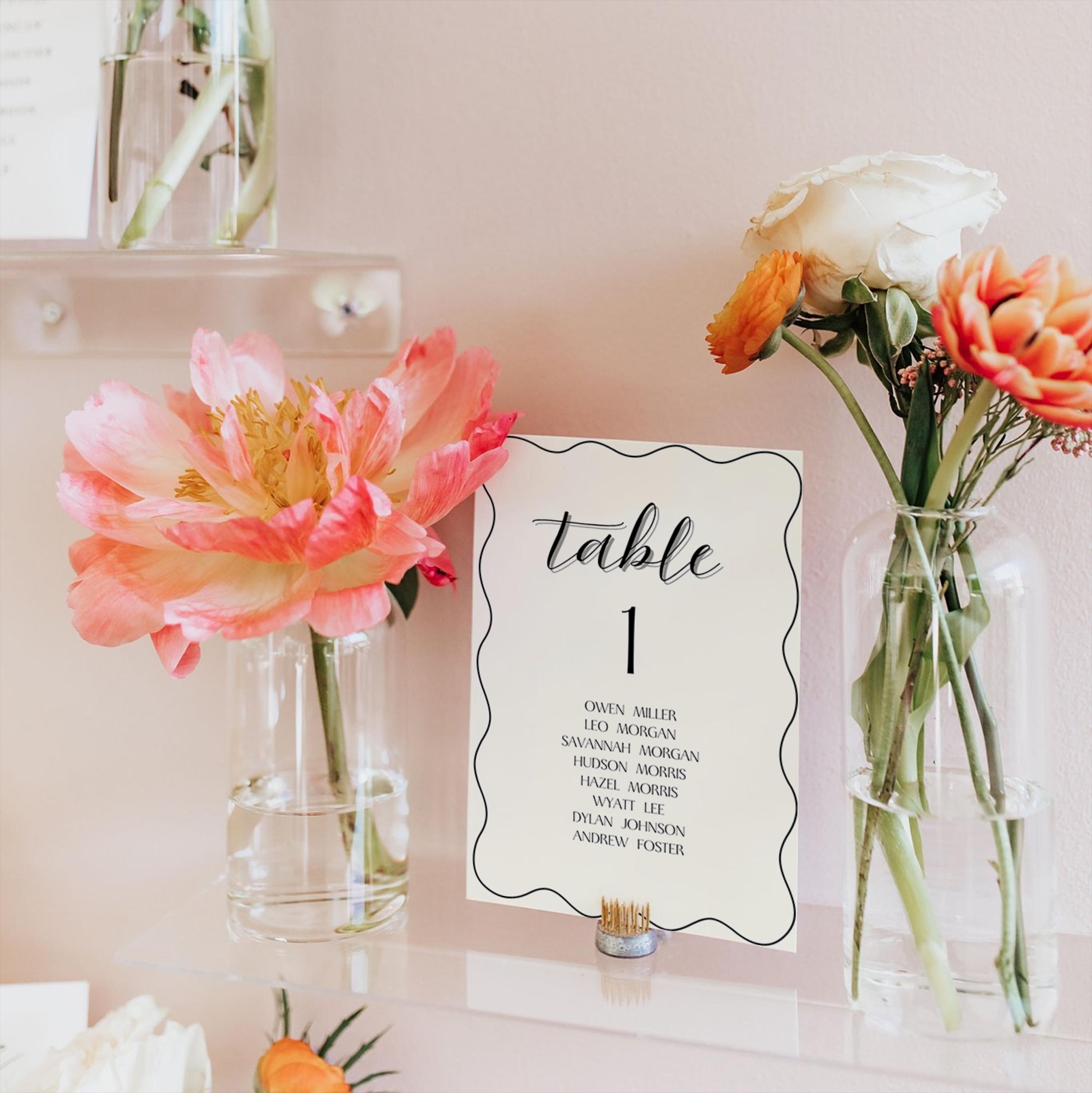 Wavy Wedding Seating Cards Template, Wedding Table Chart, Minimalist ...