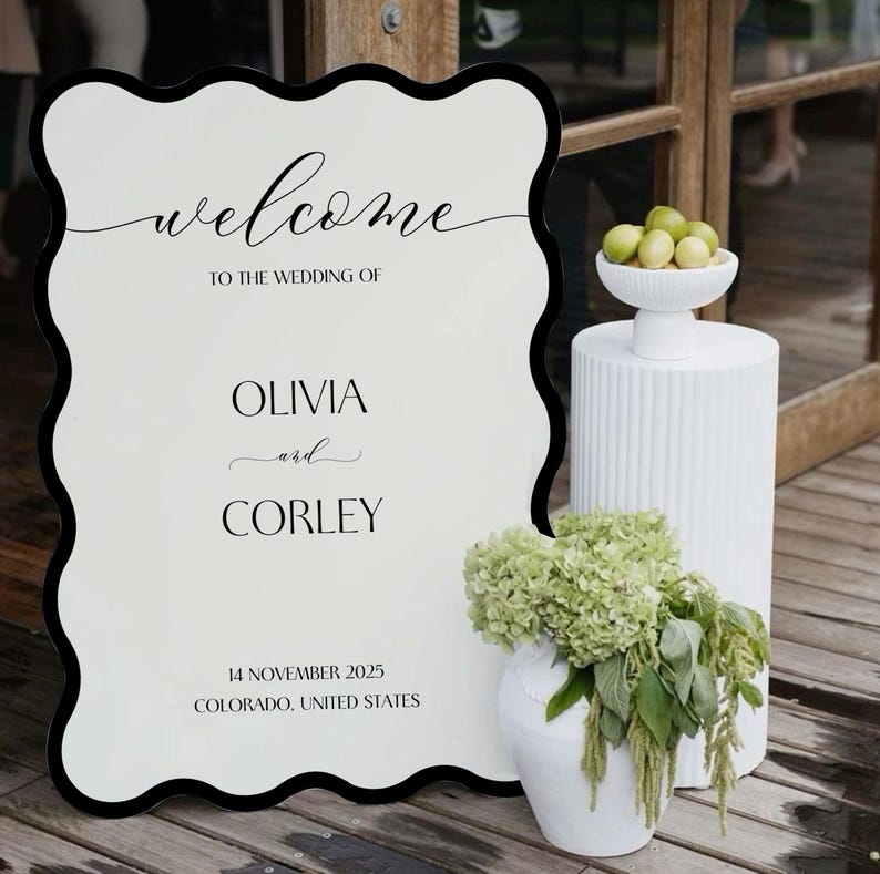 Wavy Welcome Sign Template, Wavy Scalloped Edge, Welcome Wedding Sign ...
