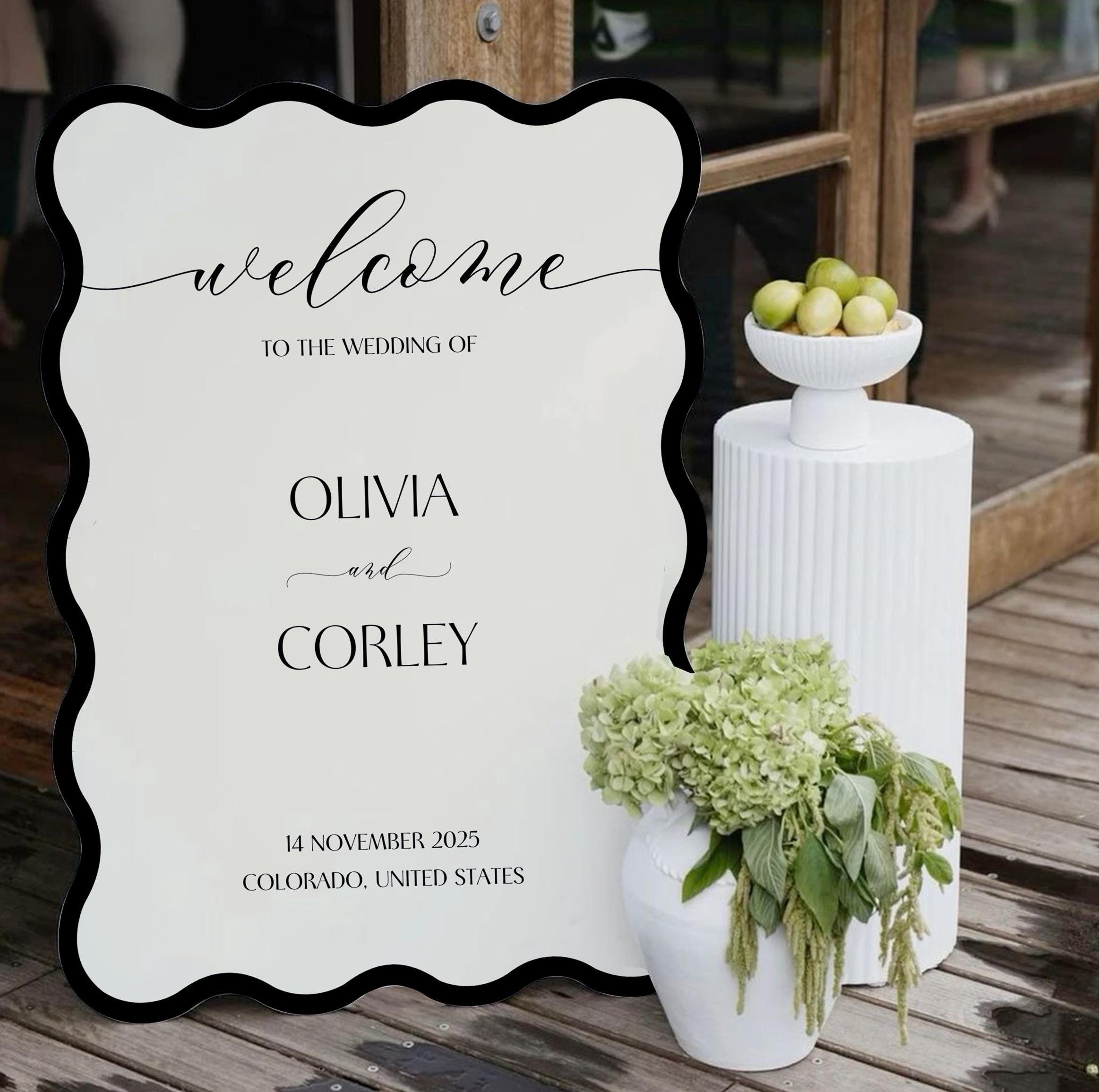 Wavy Welcome Sign Template, Wavy Scalloped Edge, Welcome Wedding Sign ...