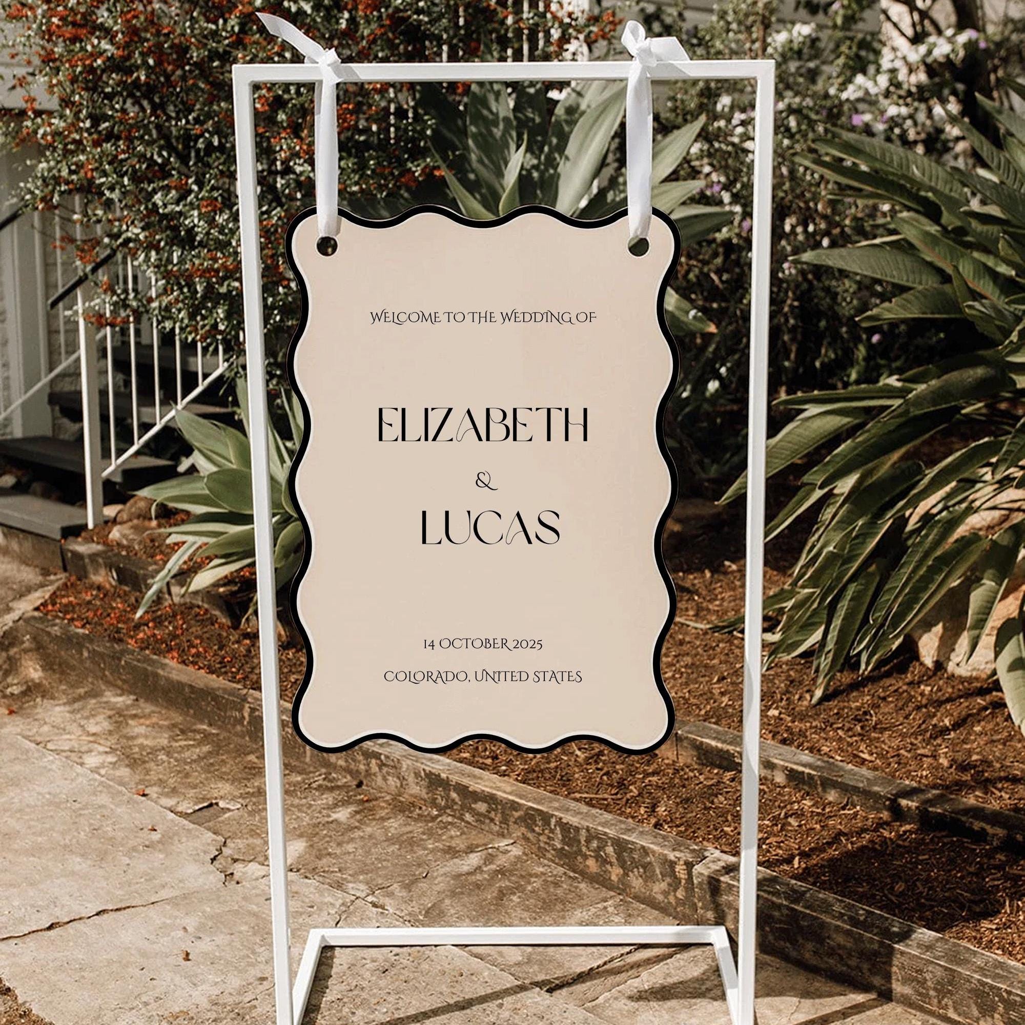 Wavy Welcome Sign Template, Editable Large Wedding Sign, Minimal Modern ...