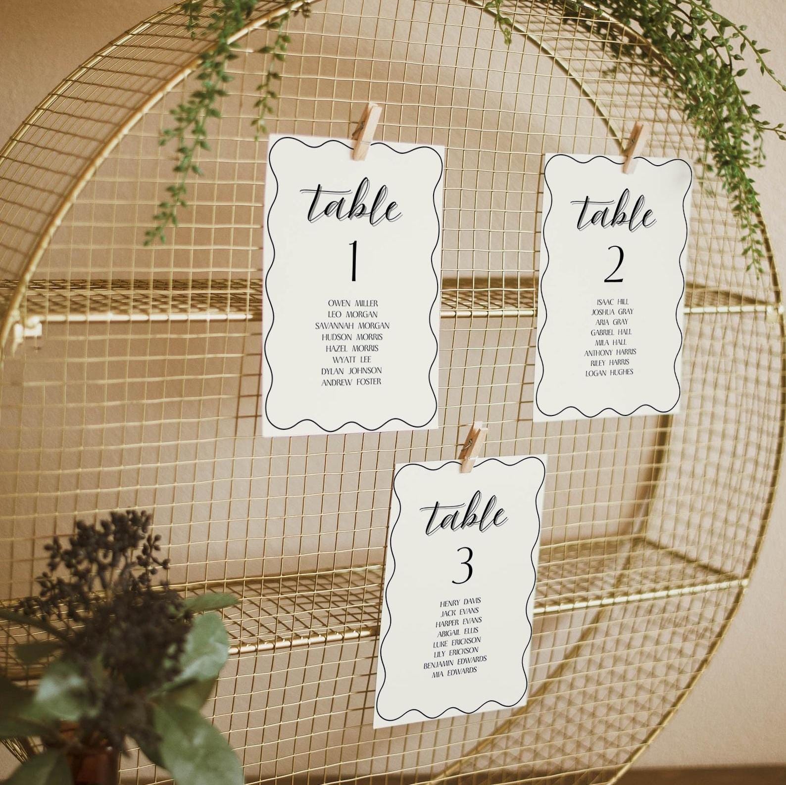 Wavy Wedding Seating Cards Template, Wedding Table Chart, Minimalist ...