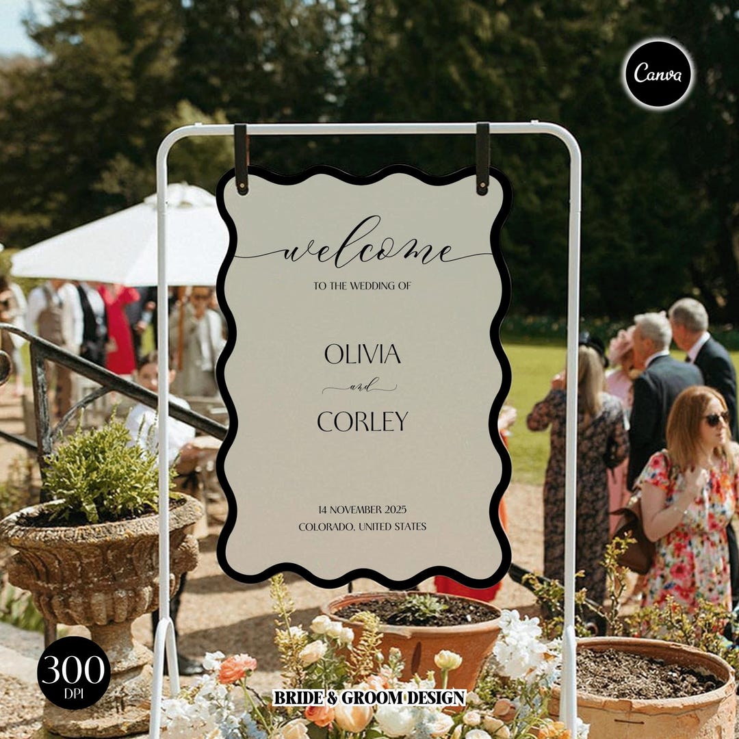 Wavy Welcome Our Wedding Sign Template, Minimal Wedding Welcome Sign ...