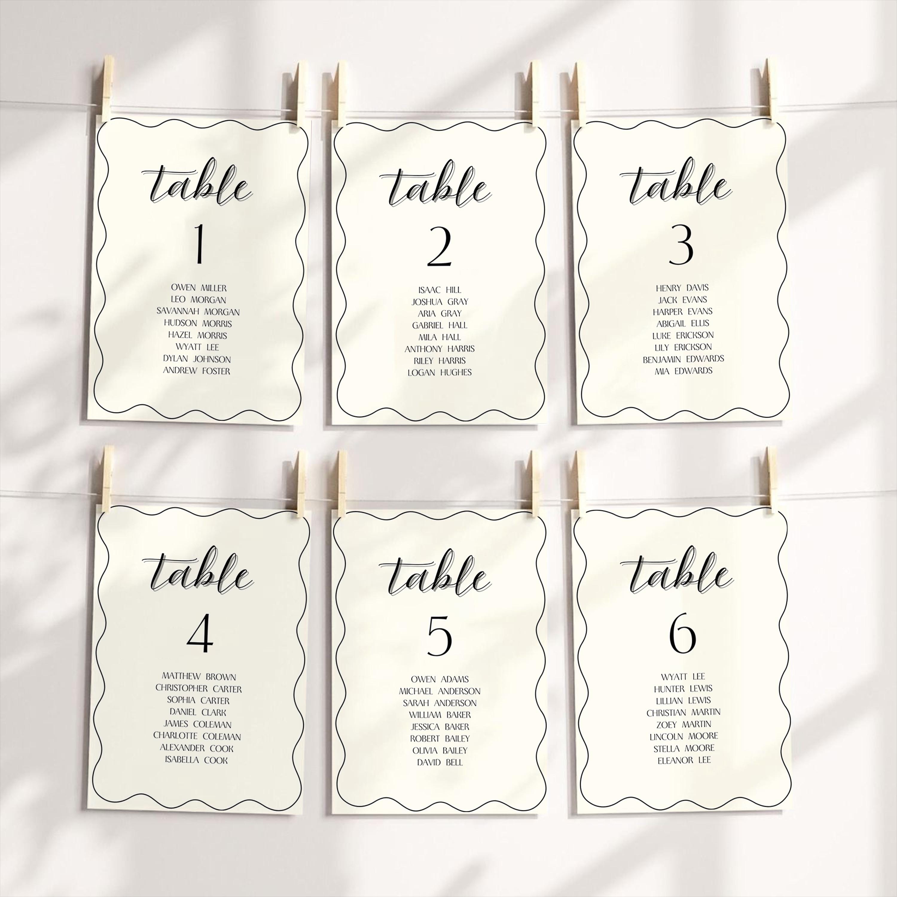 Wavy Wedding Seating Cards Template, Wedding Table Chart, Minimalist ...