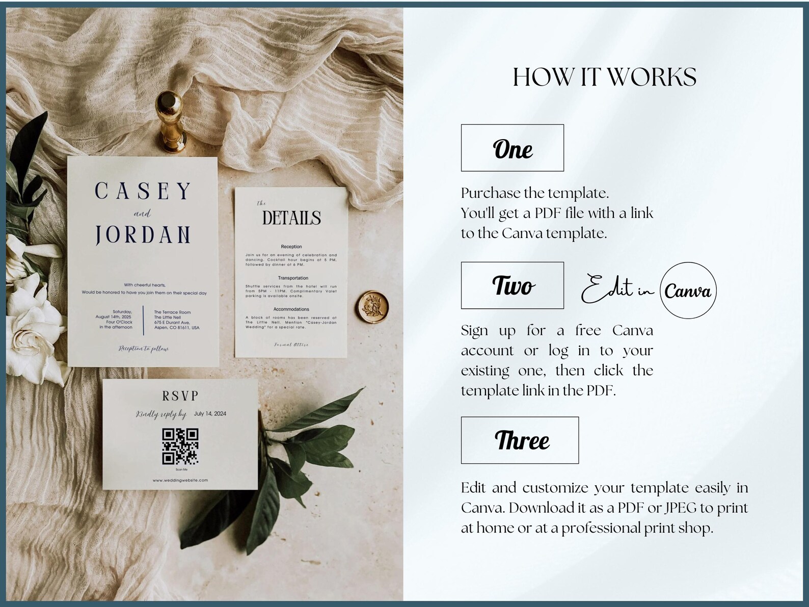 Minimal Editable Wedding Invitation Template, Minimalist Wedding Invite ...