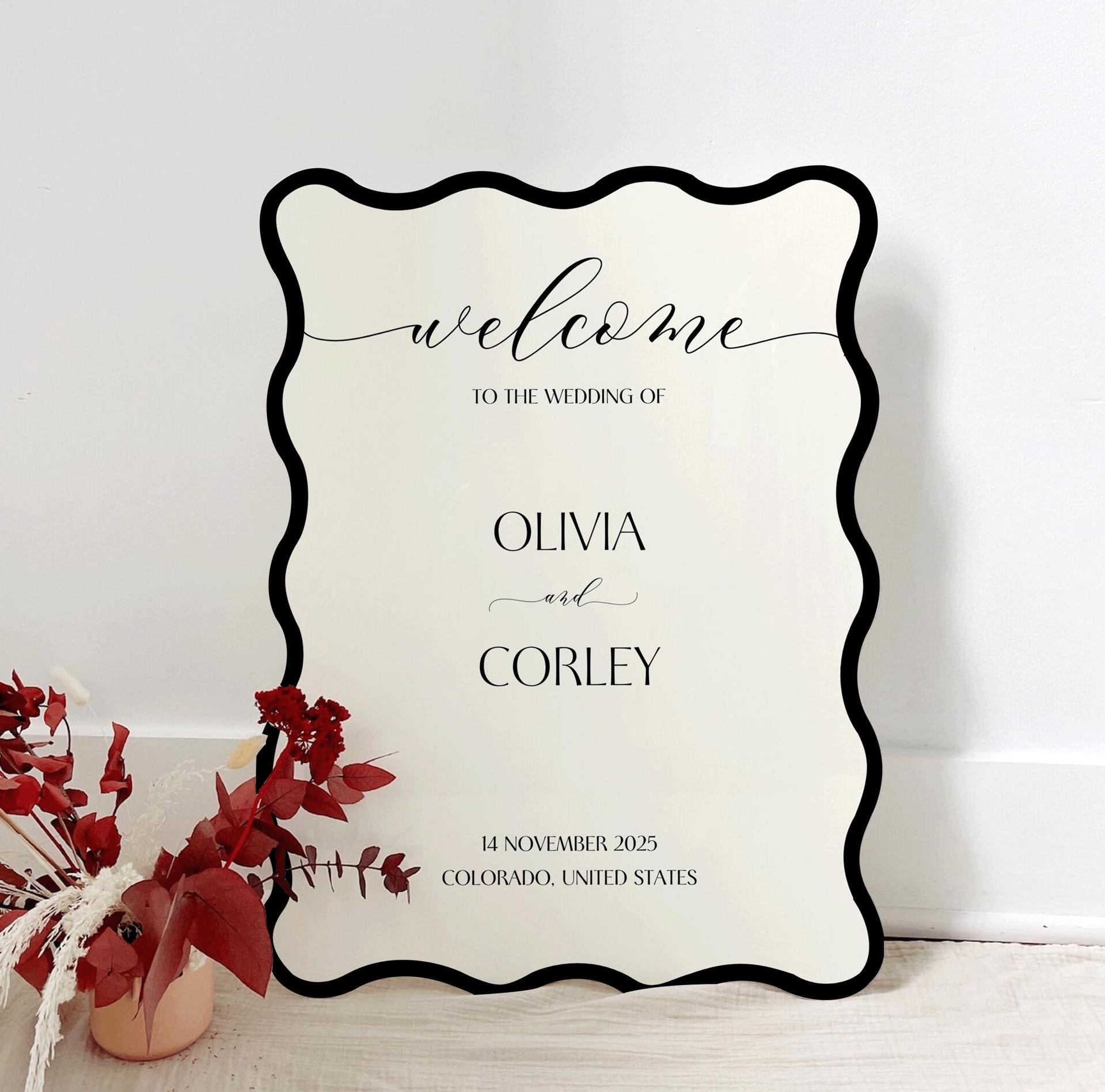 Wavy Welcome Sign Template, Wavy Scalloped Edge, Welcome Wedding Sign ...