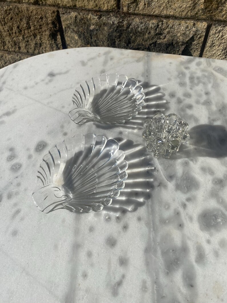 Vintage Clear Glass Shell Dishes Set of Two Seashell Glass Bowls ...