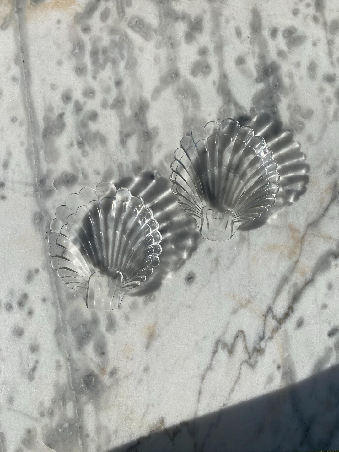 Vintage Clear Glass Shell Dishes Set of Two Seashell Glass Bowls ...