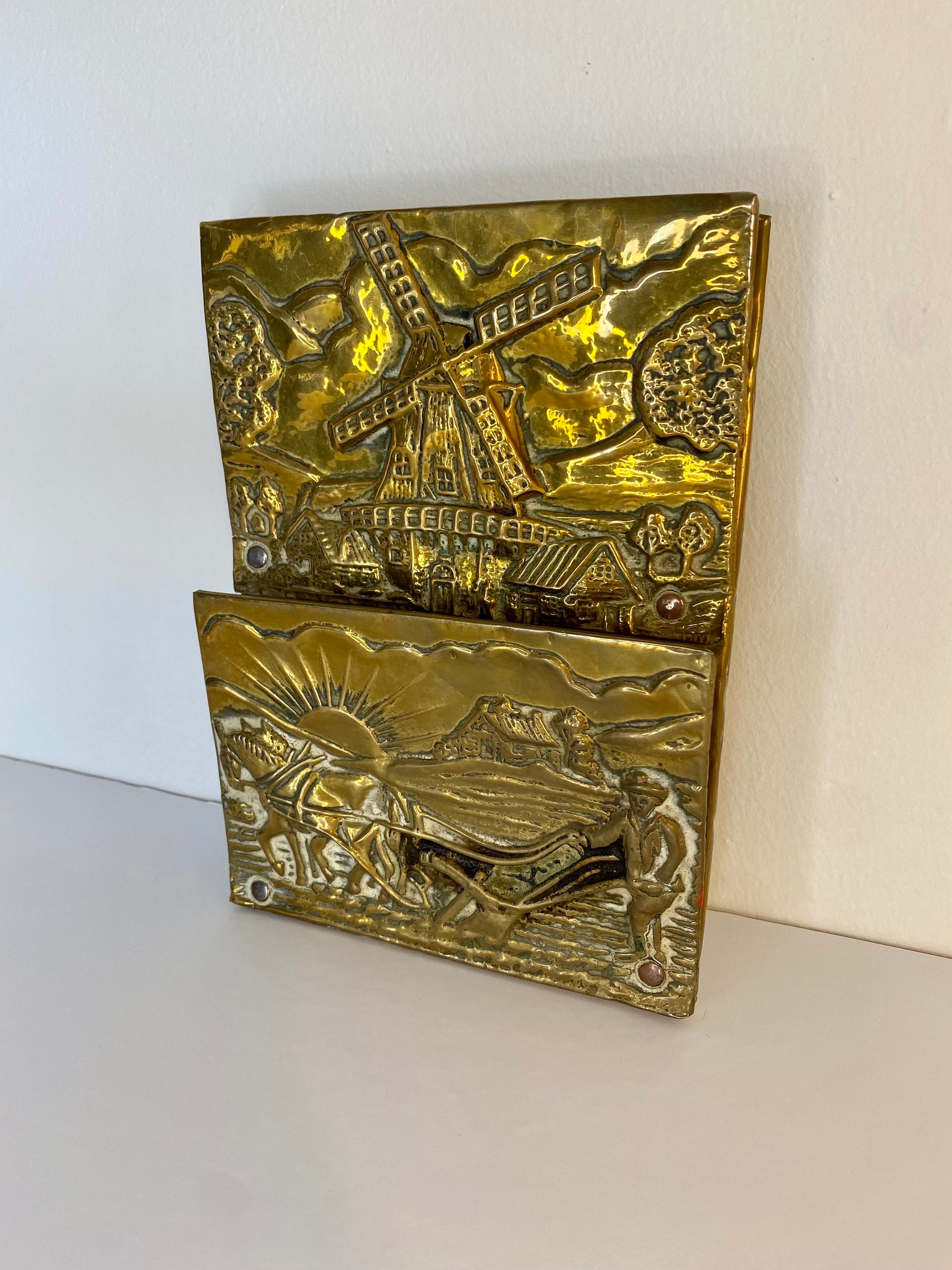 Vintage Peerage Brass Wall Mail Holder Rustic European Countryside ...