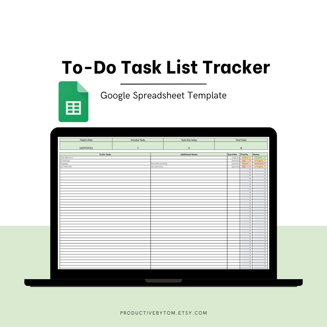 To-do Task List Tracking Spreadsheet Green Theme - Etsy
