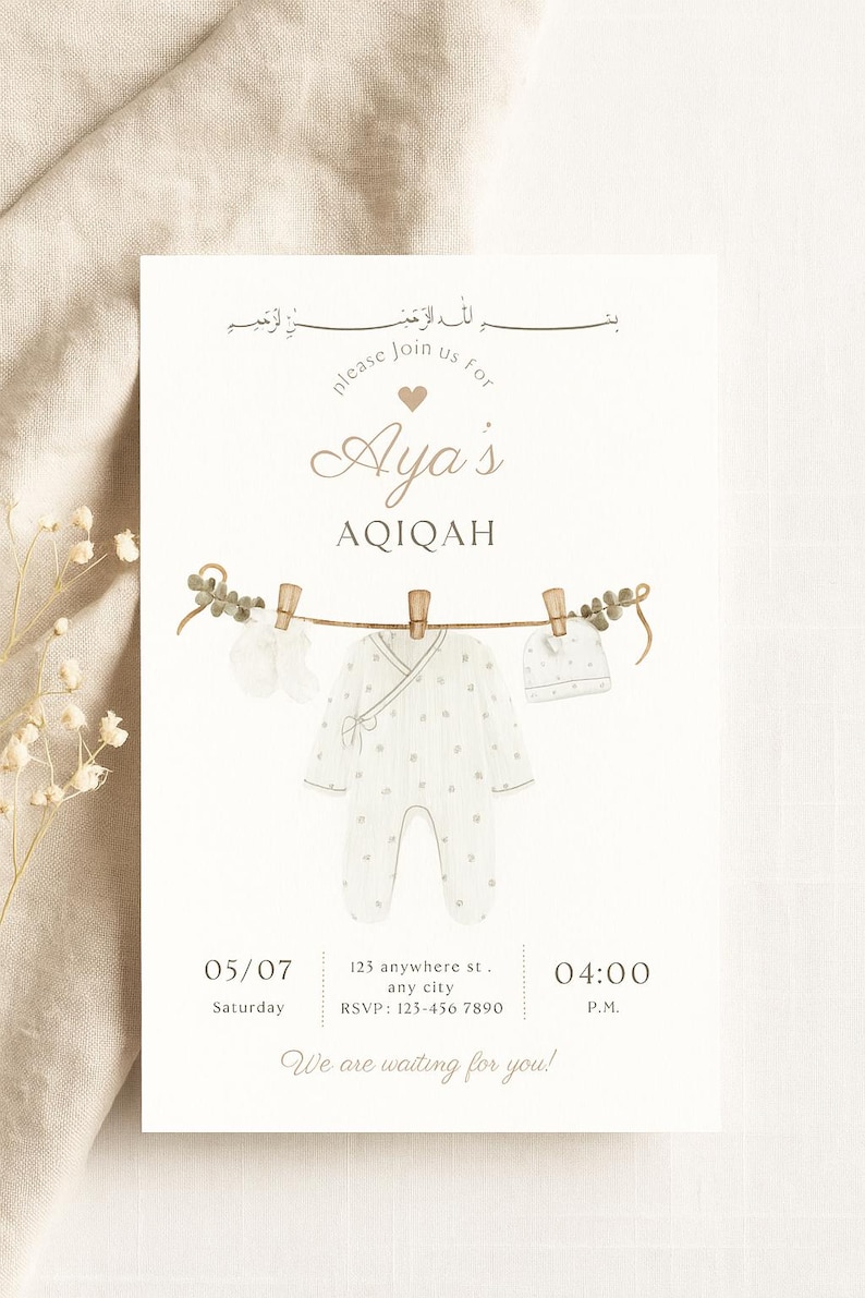 Editable Aqiqah Invitation Template - Muslim Baby Shower (digital ...