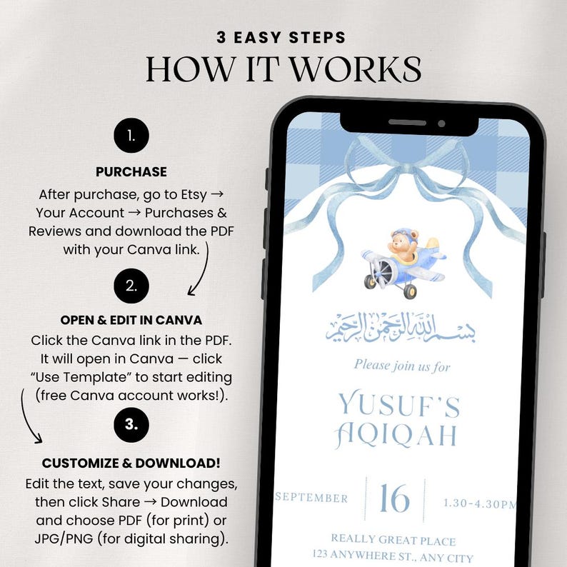 Editable Aqiqah Invitation Template - Muslim Baby Shower (digital ...