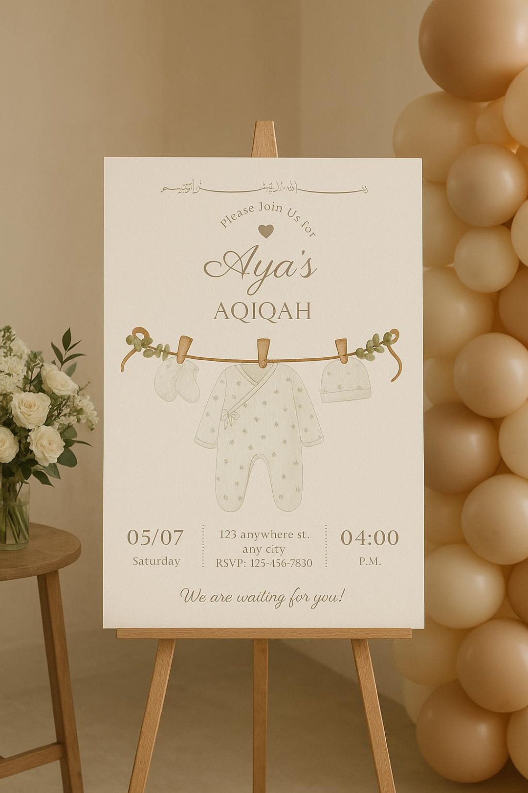 Editable Aqiqah Invitation Template - Muslim Baby Shower (digital ...