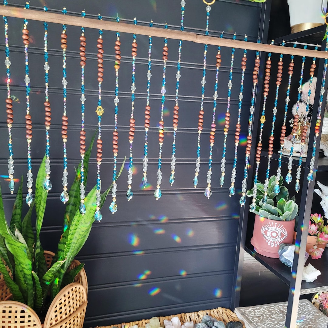 Beaded Valance Curtain Set of Two Wood Beaded Curtain Suncatcher ...