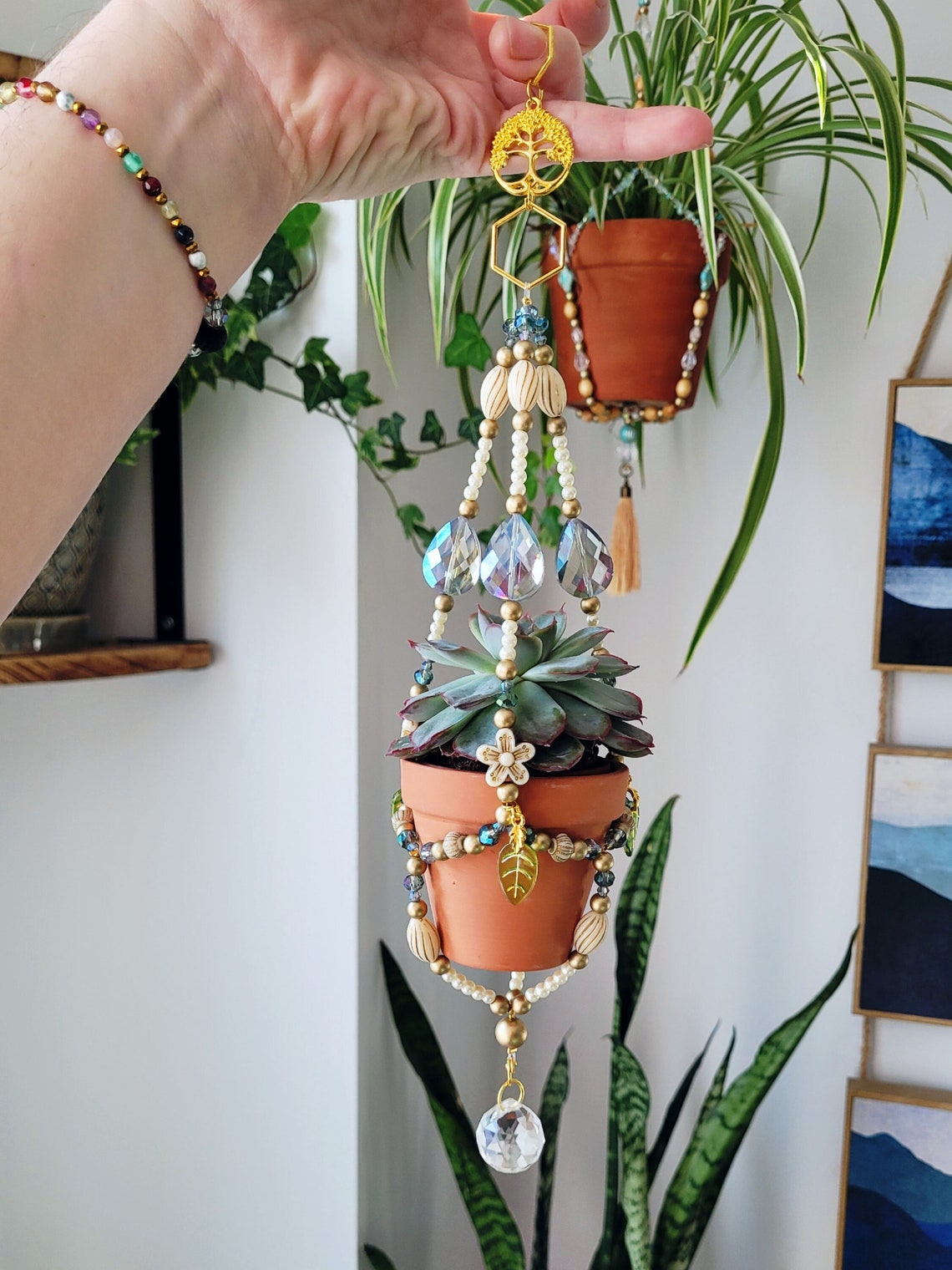 Beaded Plant Hanger Beaded Propagation Jar Hanger Suncatcher Plant ...