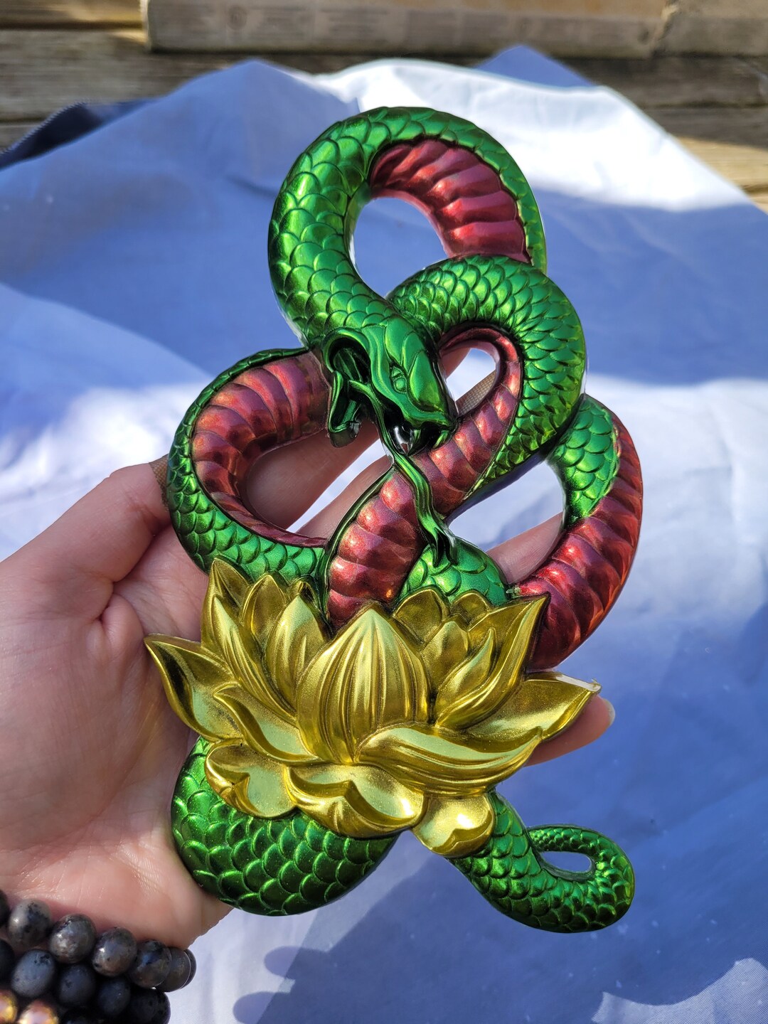 Resin Snake | Green and Red Snake | Lotus Flower Snake | Yellow Red and ...