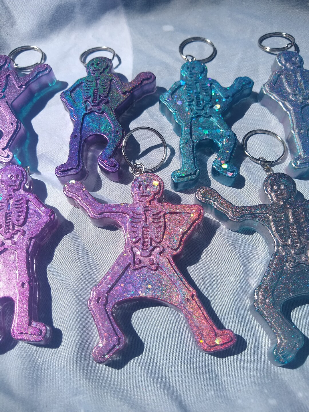 Dancing Skeleton Keychains | Resin Keychain | Holographic Keychain ...