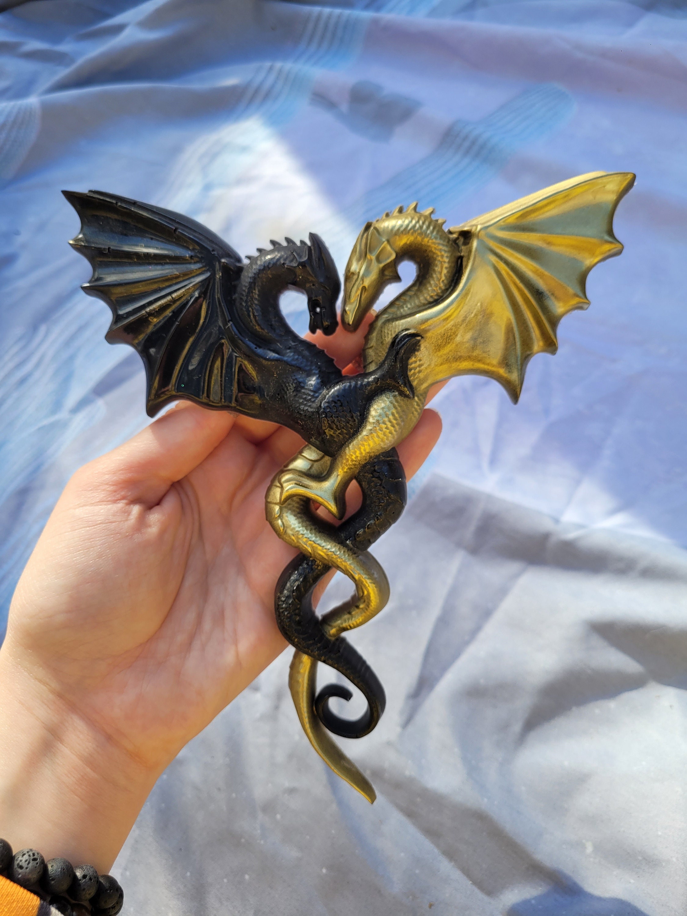 Resin Dragon Black and Gold Dragon Year of the Dragon Hugging Dragons ...