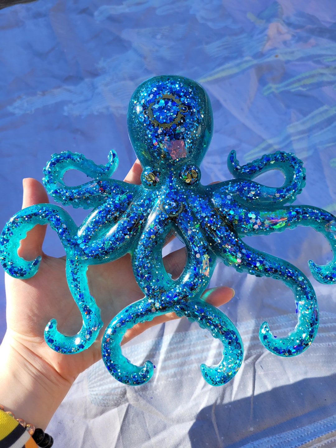 Resin Octopus | Blue and Gold Octopus | Cog Art | Steampunk Octopus ...