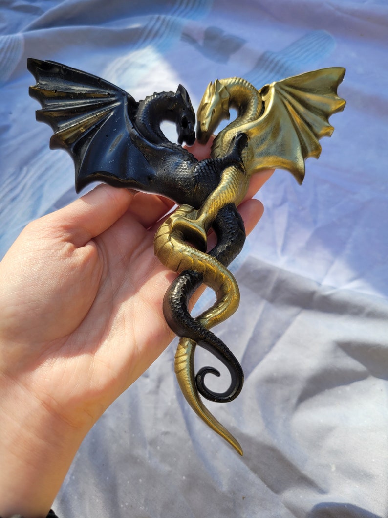 Resin Dragon Black and Gold Dragon Year of the Dragon Hugging Dragons ...