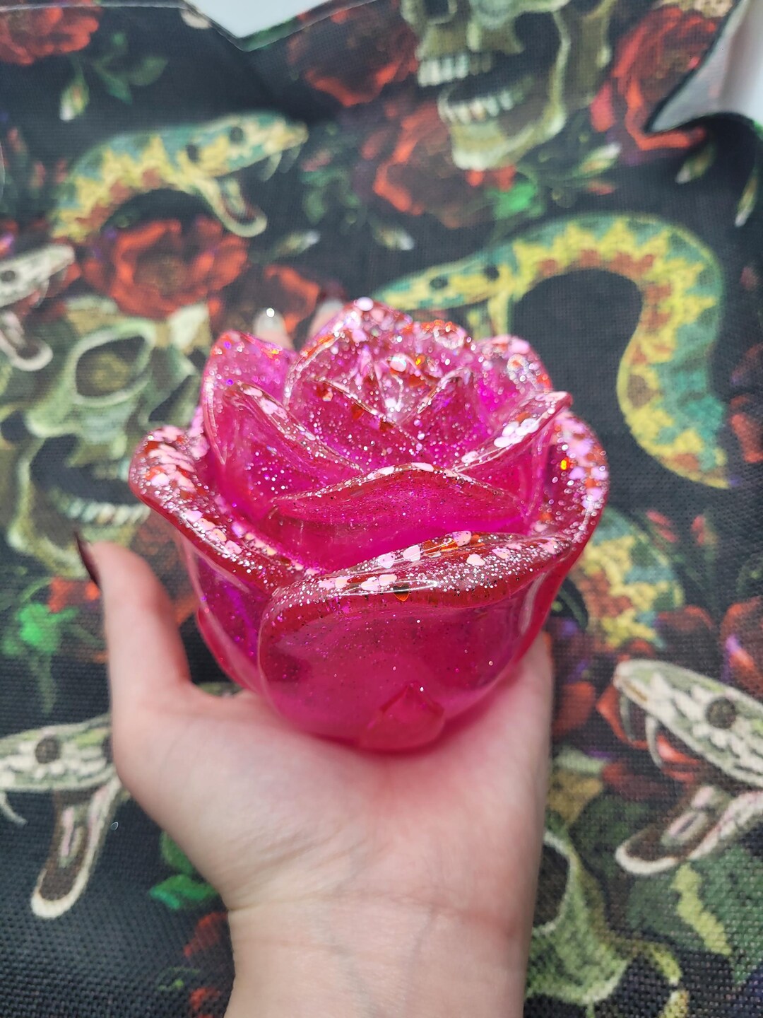 Pink Rose | Resin Jar | Sparkly Rose | Hot Pink Rose | Decorative Jar ...
