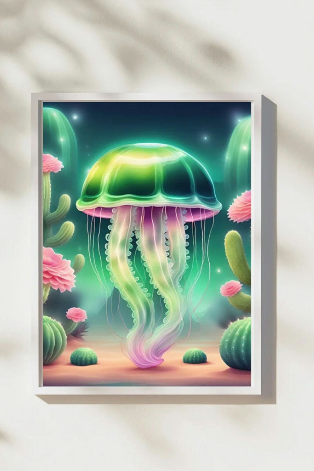Cactus Jellyfish Art Print: Green Surreal AI Art (digital Download) - Etsy