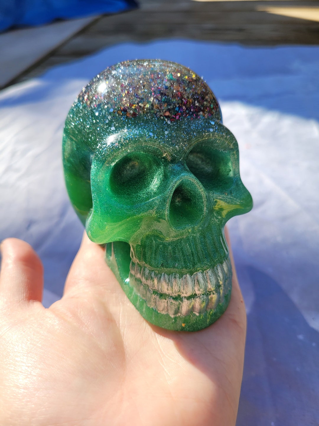 Resin Skull | Green Skull | Sparkly Skull | Rainbow Skull | Skull Decor ...