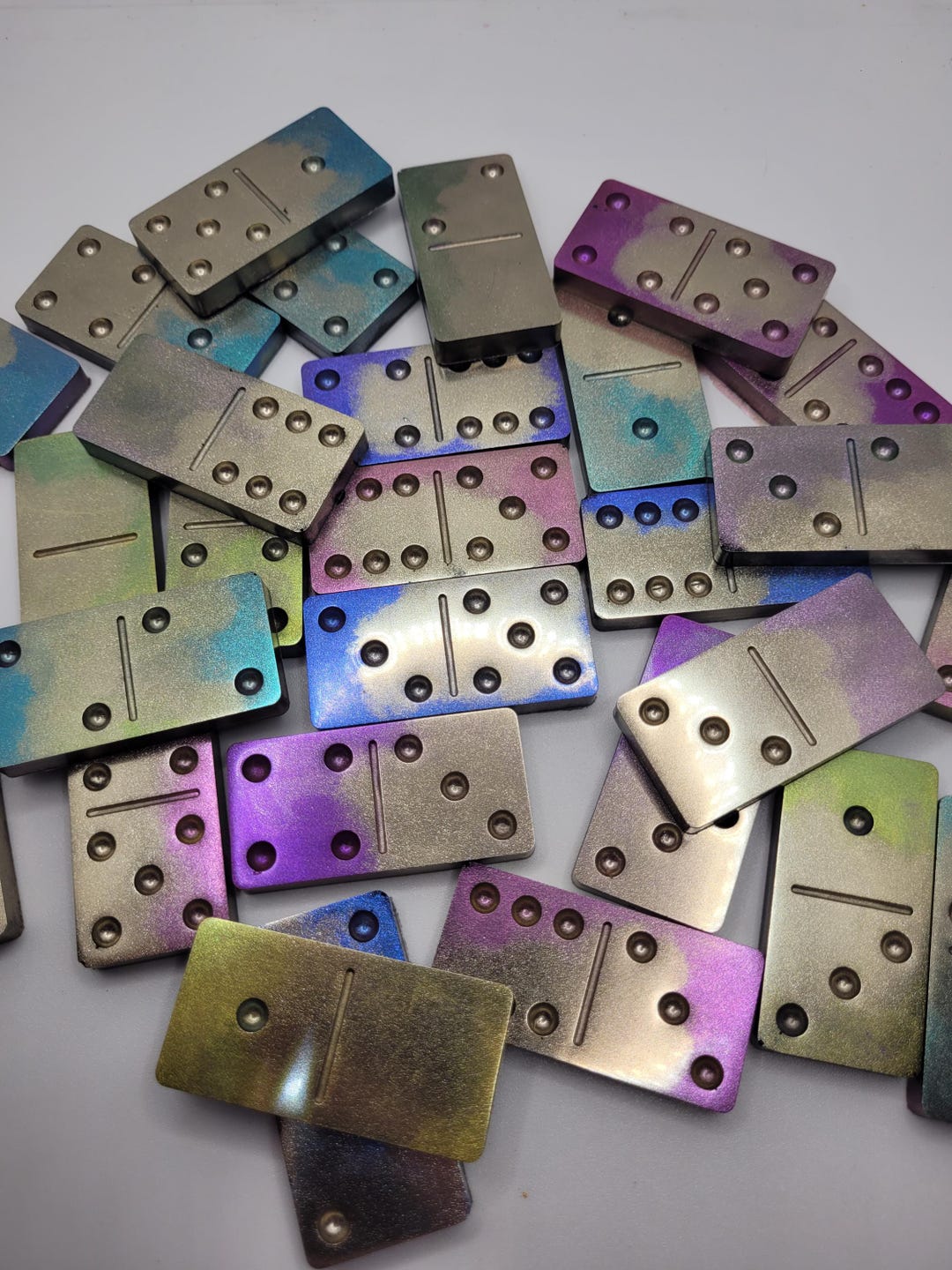 Resin Domino Set | Gold Domino | Rainbow Domino | Metallic Domino ...