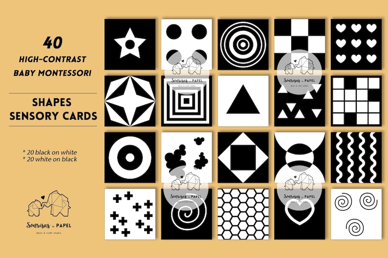 High Contrast Montessori Printable Cards. Black White Geometric ...