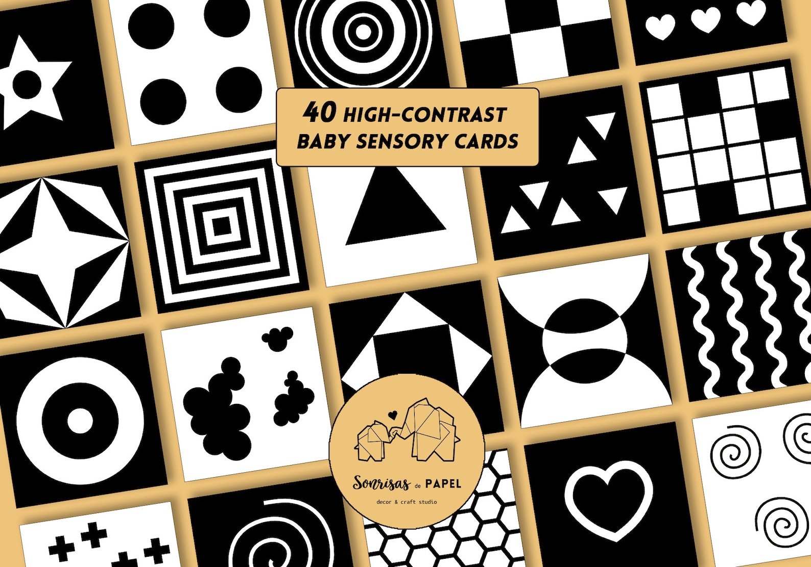 High Contrast Baby Flash Cards. Montessori Black White Sensory Cards ...