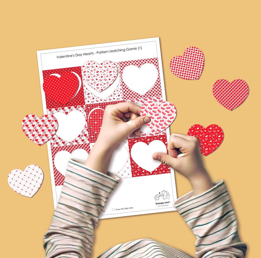Valentine Day Hearts Pattern Matching. Montessori Materials Printable ...
