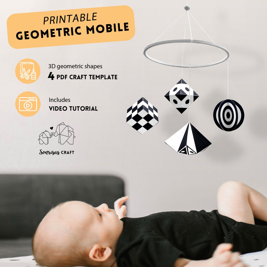 Printable Montessori Mobile DIY. Black White Hight Contrast Mobile for ...