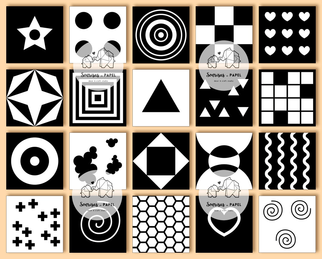 High Contrast Montessori Printable Cards. Black White Geometric ...