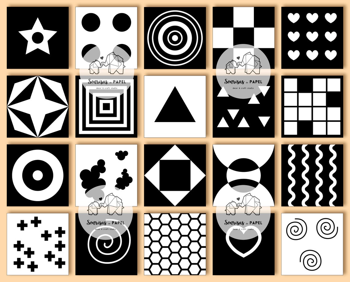 High Contrast Baby Flash Cards. Montessori Black White Sensory Cards ...