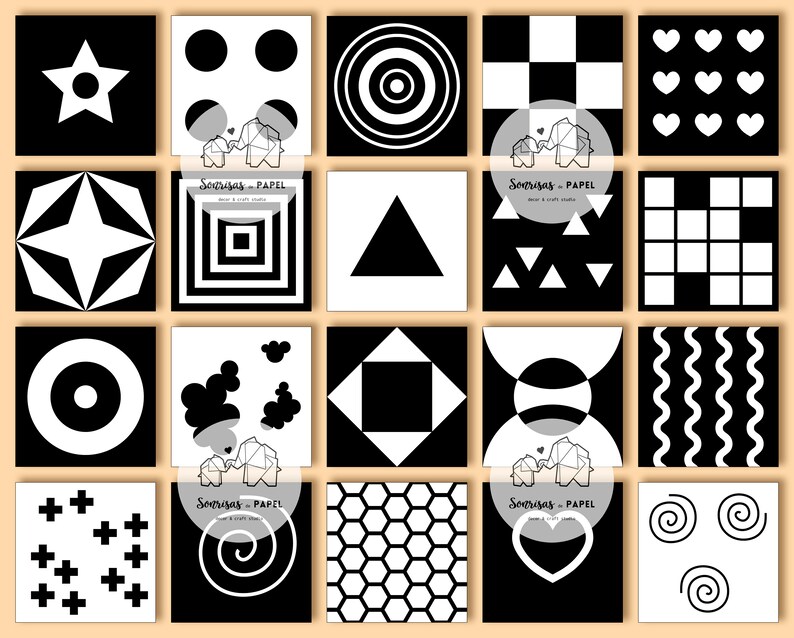 High Contrast Baby Flash Cards. Montessori Black White Sensory Cards ...